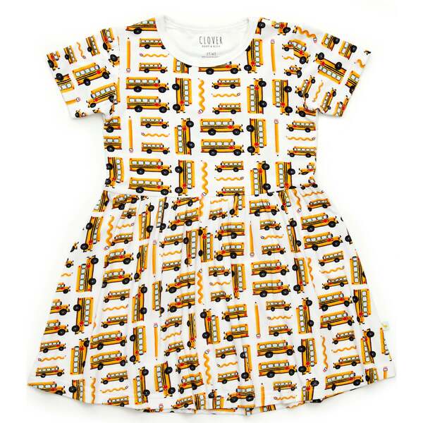 Stretchy Short Sleeve Twirl Dress, School Buses - Clover Baby & Kids ...