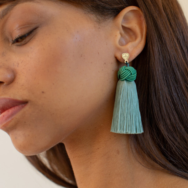 Hart Women s Hart s Signature Top Knot Tassel Earrings Sage Green One Size Maisonette