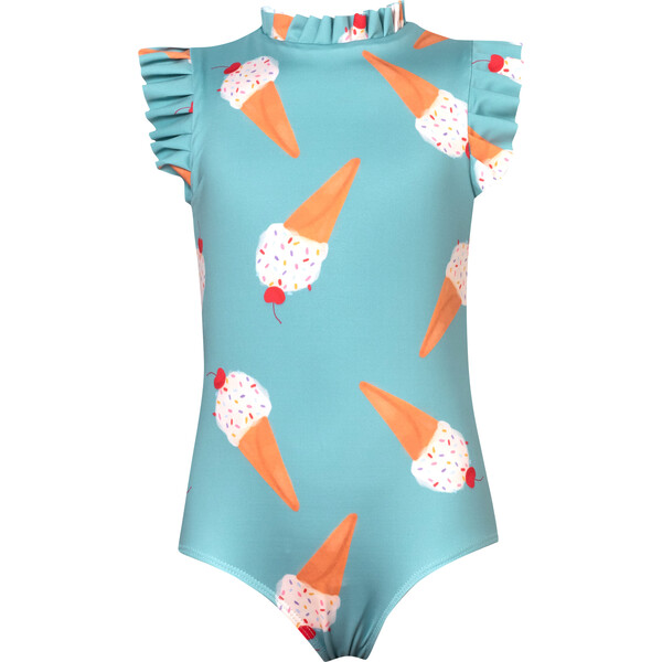 Alisson Ice Cream Print Short Sleeve Ruffle Neck One-Piece Swimsuit ...