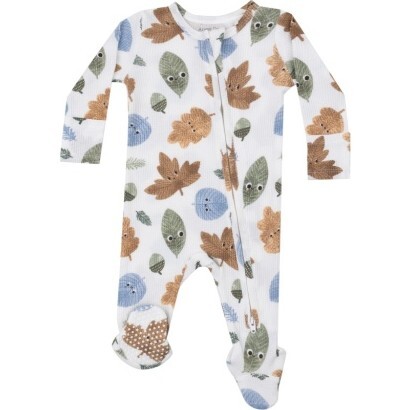 Cuddly Leaves 2 Way Zipper Footie, Green - Angel Dear Sleepwear | Maisonette