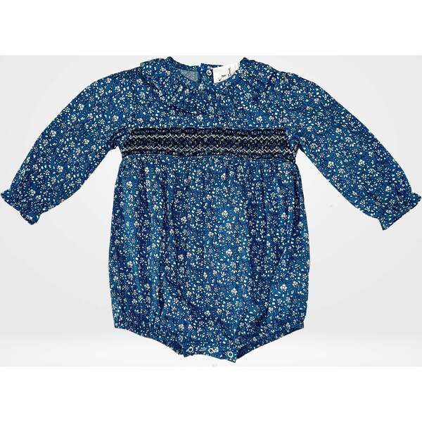 Baby Girls Claire Floral Print Ruffle Collar Long Sleeve Smocked Bubble, Blue - Maddie & Connor ...