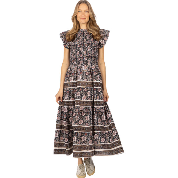 Women's Bella Print Flutter Sleeve Smocked Maxi Dress, Black ...