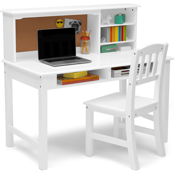 Kids' Wood Desk with Hutch & Chair, White - Delta Children Play Tables ...