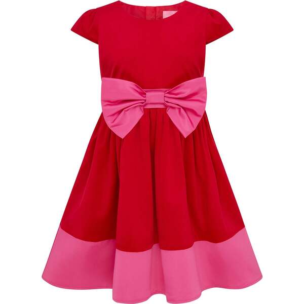 Florence Bow Satin Girls Party Dress, Red & Pink - Holly Hastie Dresses ...