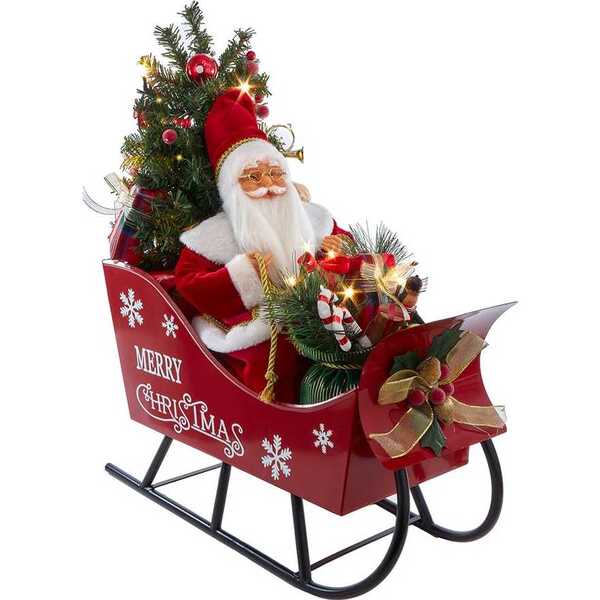 24-Inch Battery Operated Musical LED Santa in Metal Sleigh Table Piece ...