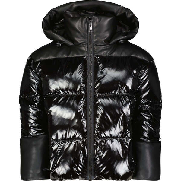 The Jax Faux Leather Quilted High Collar Hood Short Coat, Black ...