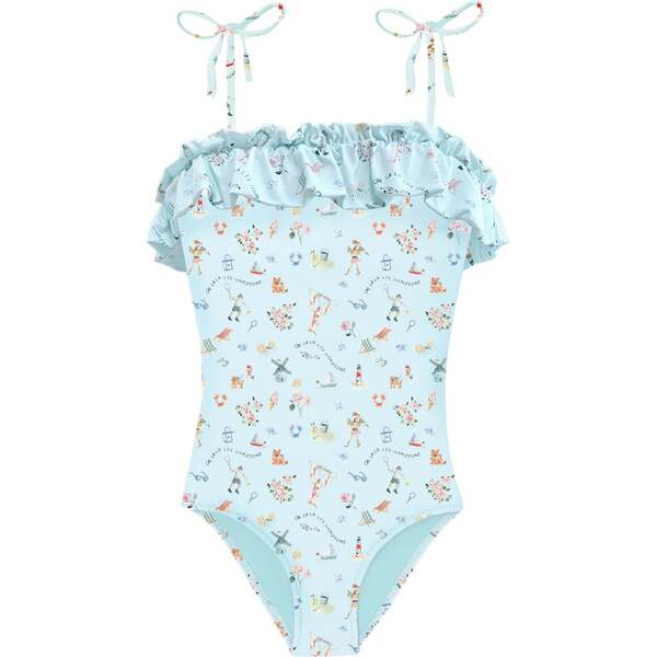 Lison Paris UPF50+ Tie Strap Ruffle Front One-Piece Swimsuit, Green ...