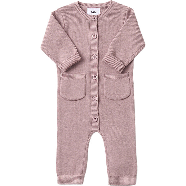 Chunky Ribbed Knit Round Neck Long Sleeve Fitted Romper, Ash Rose - 7AM ...