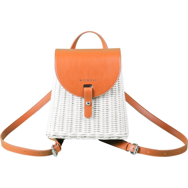 Layla Handcrafted Rattan Backpack With Premium Vegan Leather, White ...