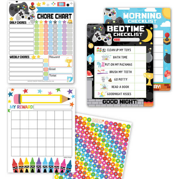 Video Game Kids Chore Chart, Reward Sticker Charts & Day-N-Night ...