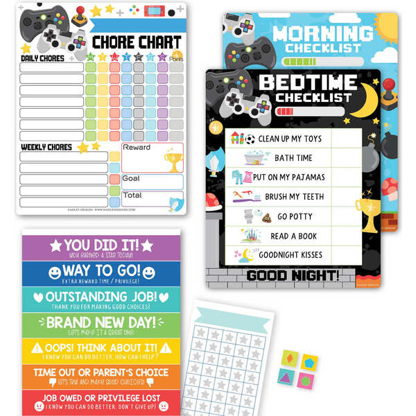 Video Game Kids Chore Chart, Behavior Chart & Day-N-Night Routine Chart ...