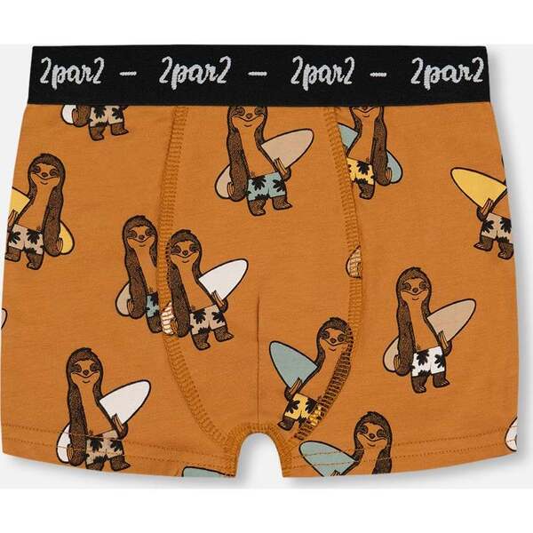 Organic Cotton Boxer Shorts, Sloths On Tan Background - Deux par Deux ...