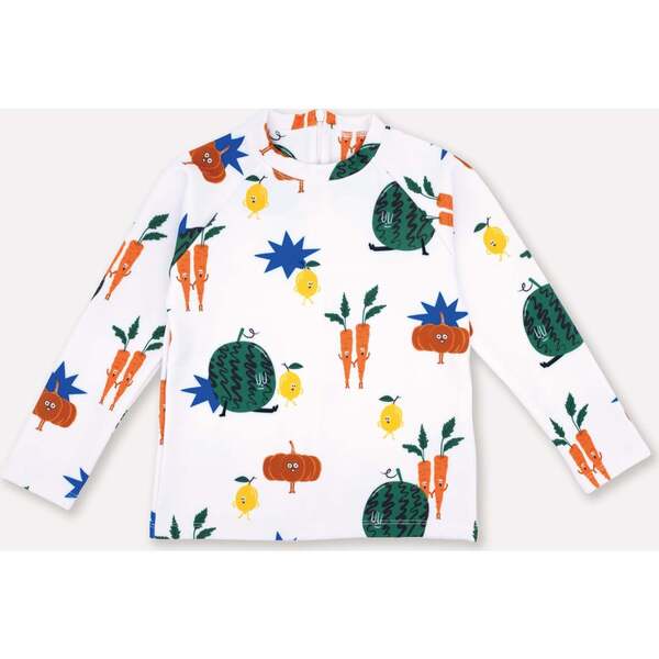 Vegetable UV swimsuit, White - Strawberry Field Kids Swim | Maisonette