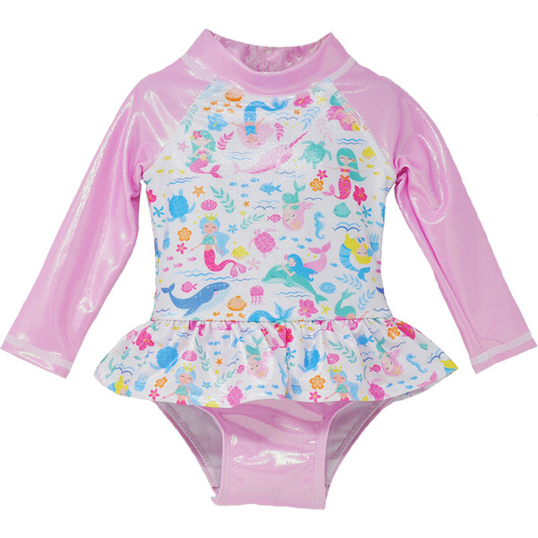 UPF 50+ Alissa Infant Ruffle Rash Guard Swimsuit, Mermaid Friends ...