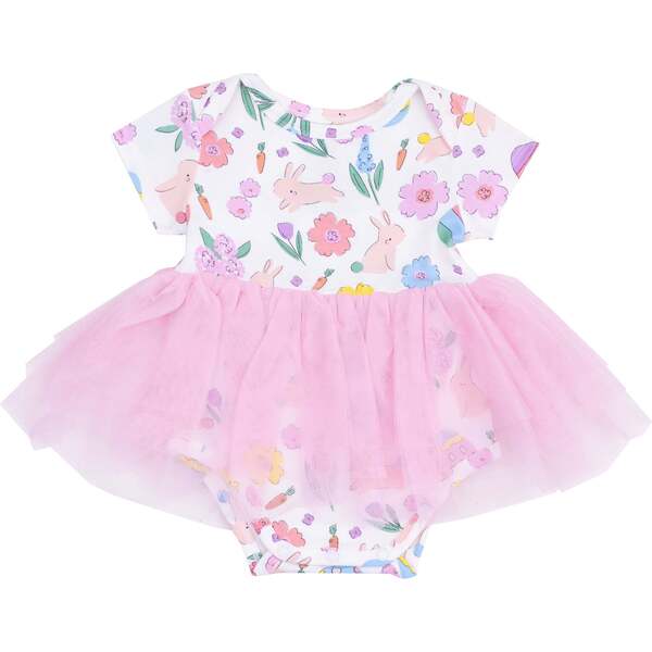 Twirly Short Sleeve Tutu Bodysuit Dress, Easter Bunnies Pink - Angel ...