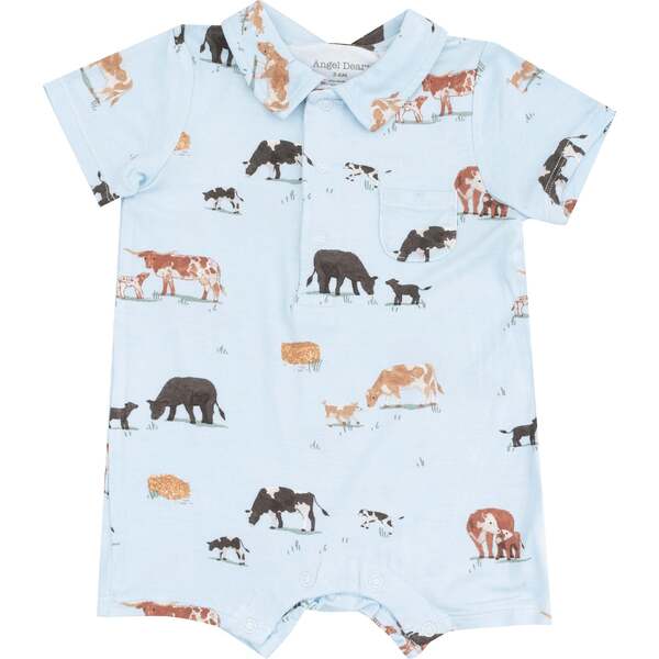 Polo Shortie, Cow Families Blue - Angel Dear Rompers | Maisonette