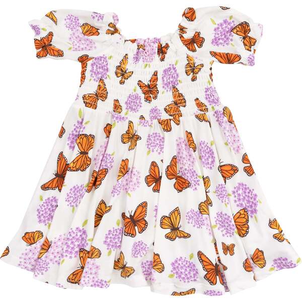 Puff Sleeve Smocked Dress, Monarch Butterflies and Milkweed - Angel ...