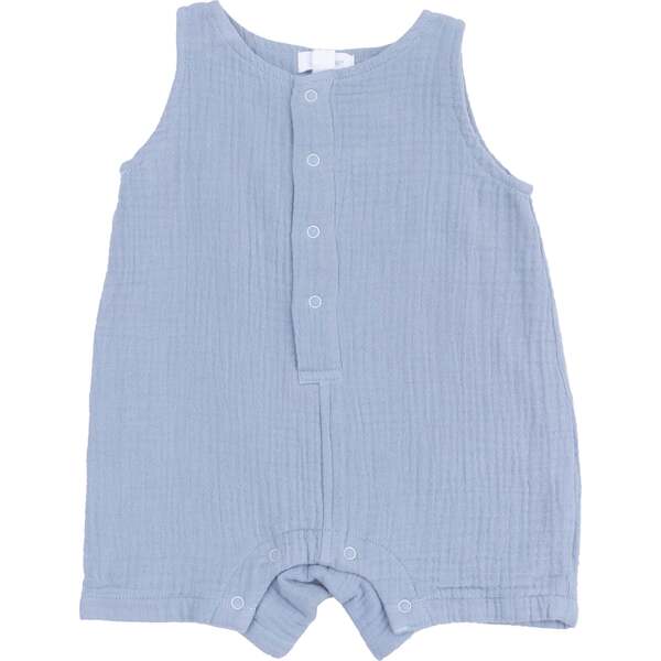 Sleeveless Shortie Romper, Solid Muslin Dusty Blue - Angel Dear Rompers ...