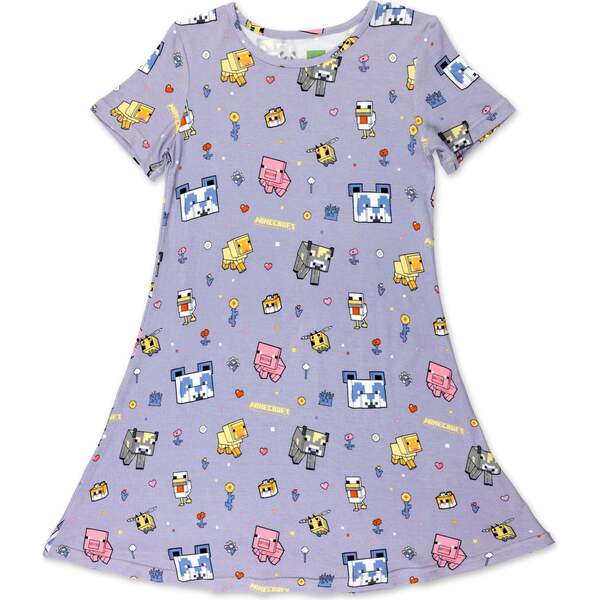 Minecraft Pixel Pals Girls' Short Sleeve Dress, Purple - Bellabu Bear ...