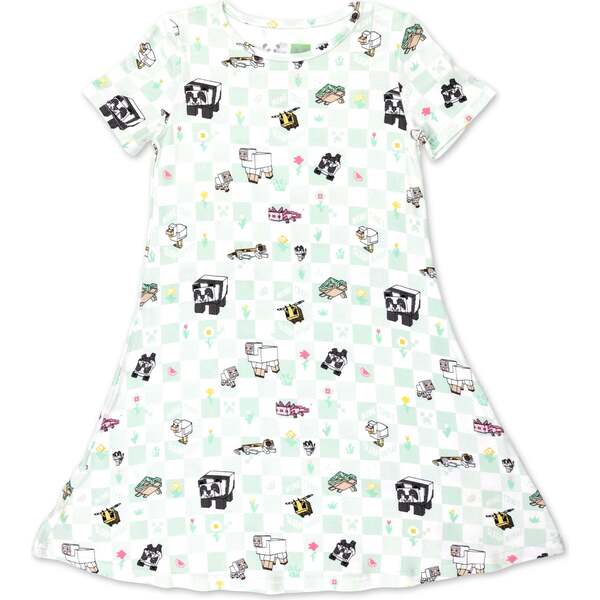 Minecraft Sleep Repeat Girls' Short Sleeve Dress, White - Bellabu Bear ...