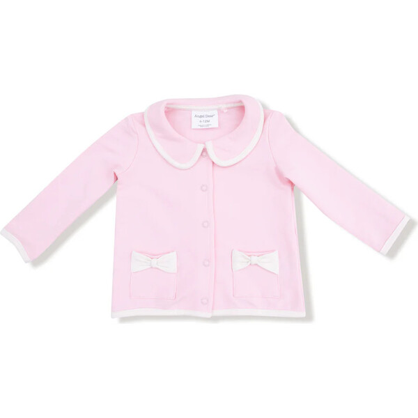 Tweed Style Jacket with Bow Pockets, Pink - Angel Dear Outerwear | Maisonette