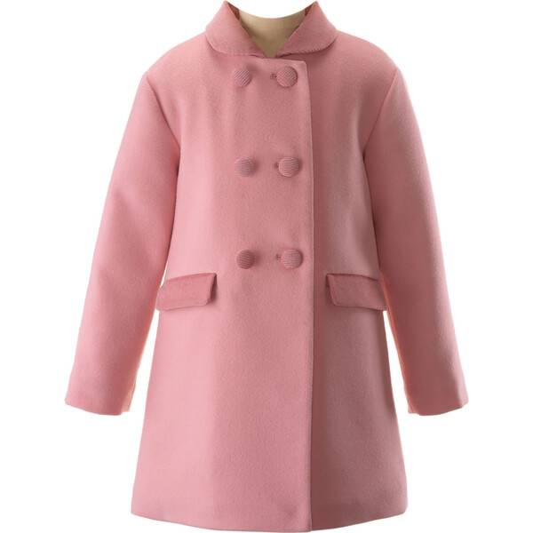 Velvet Collar Trim Pocket Flap Double Breasted Dress Coat, Soft Pink ...