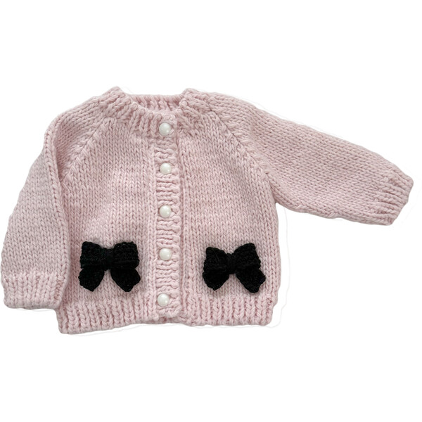 Bow Cardigan, Baby Pink/Black - The Blueberry Hill Sweaters | Maisonette