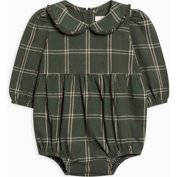 KENDI Aven Flannel Bubble Collared Romper Pine Plaid - Colored Organics ...