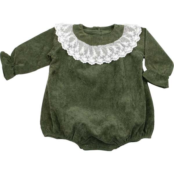 Lace Collar Bubble Romper, Green - Cuclie Rompers | Maisonette