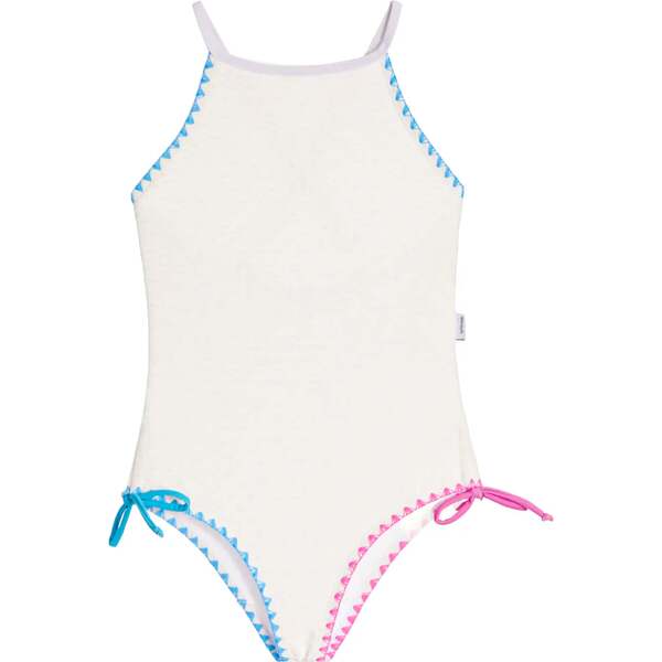 Sari Embroidered Trim One Piece Swimsuit White - Limeapple Swim ...