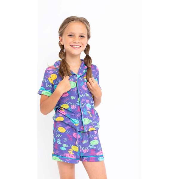 Smiley Face Short Sleeve Pajama Set, Purple - Preppy Goose Sleepwear ...