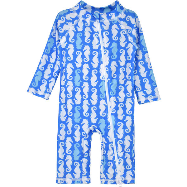 UPF 50 Long Surf Swimsuit, Seahorse Parade Blue - Flap Happy Swim ...