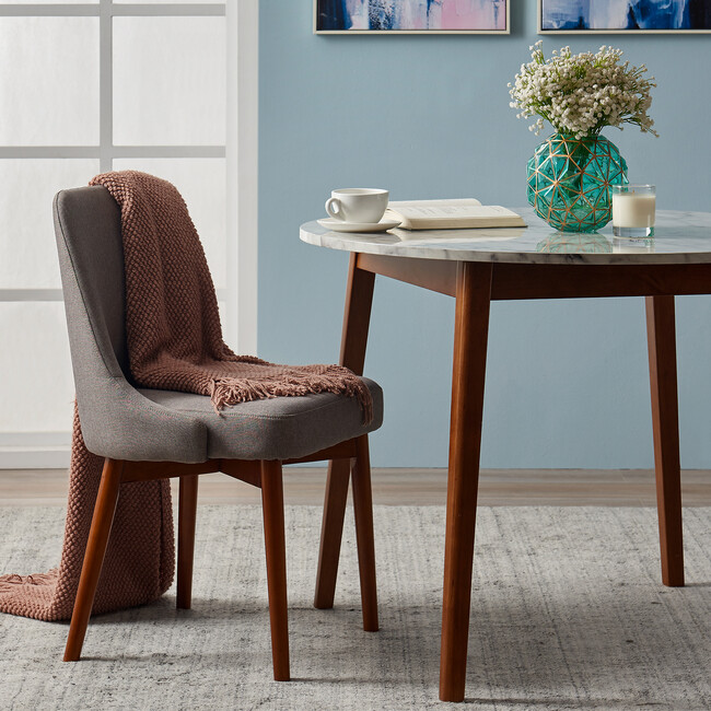 Ashton Wooden Round Dining Table with Faux Marble Top, White/Walnut ...