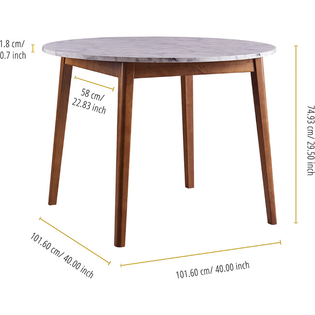 Ashton Wooden Round Dining Table with Faux Marble Top, White/Walnut ...
