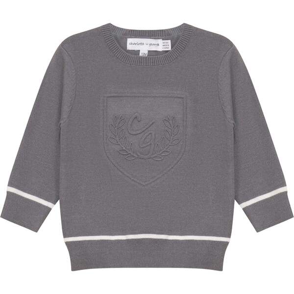 Embossed Crest Sweater Grey - Charlotte & George Sweaters | Maisonette
