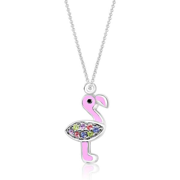 Flamingo Enamel Crystal White Gold Palladium Girl's Pendant Necklace ...