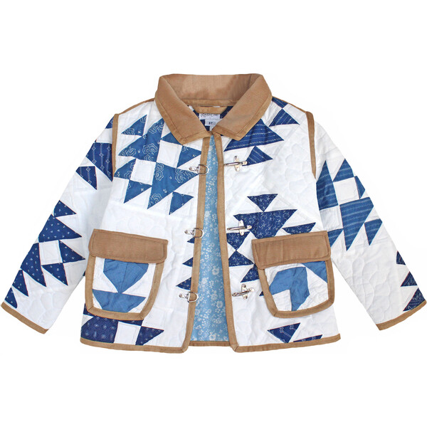Kids Quilted Barn Jacket, Blue & White Patchwork - 3y - Lindsey Berns ...